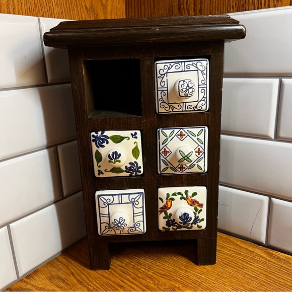 Storage & Organization | Vtg Wood 5 Drawer Ceramic Apothecary Spice Tea ...